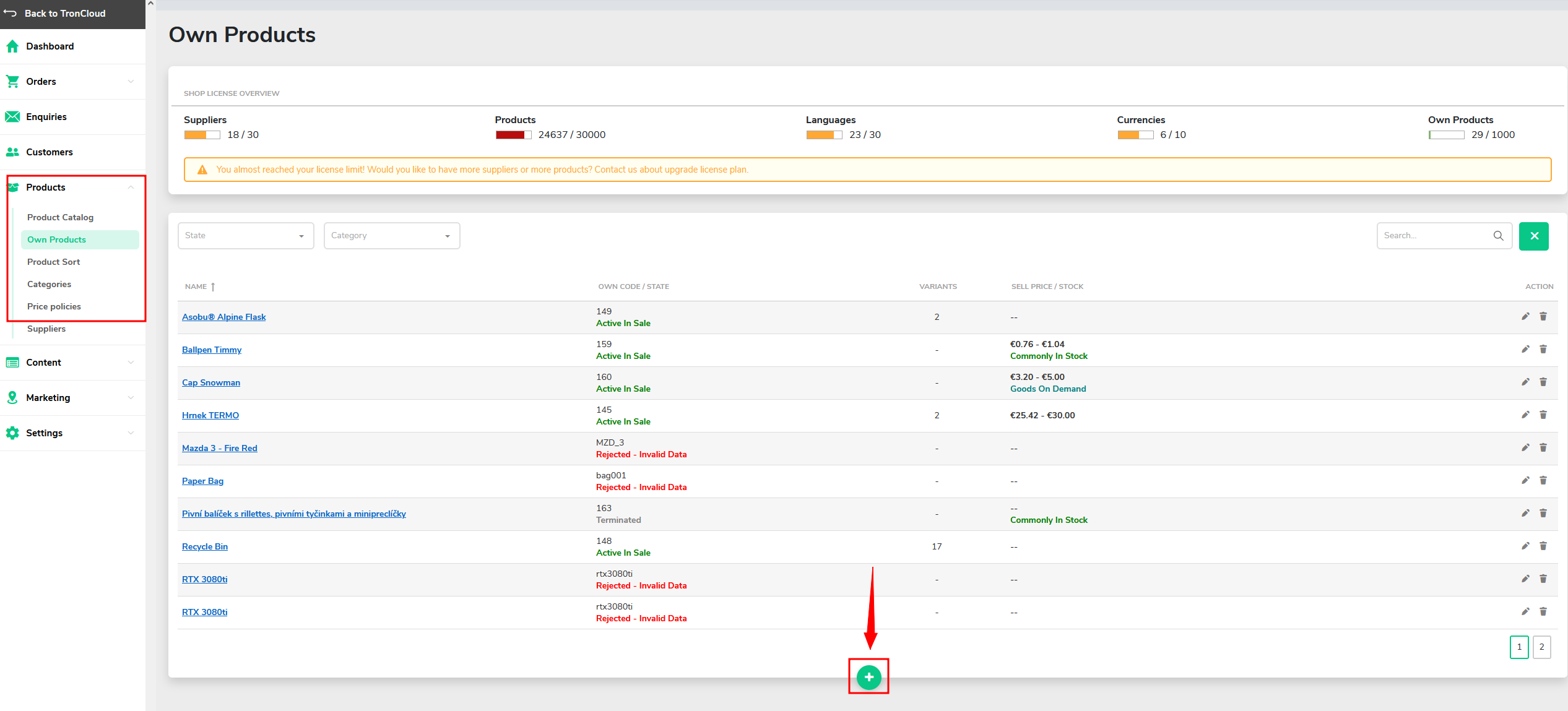 Own products settings – PromoTron Solutions a.s.